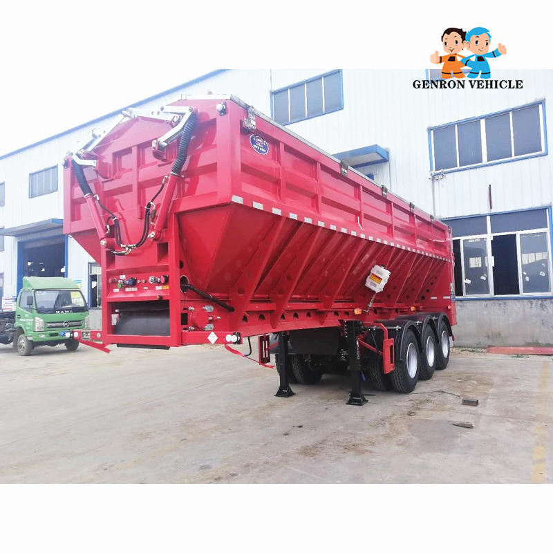 Genron Brand V - Type Automatic 3 Axles Crawler Dump Semi Truck Trailer ...