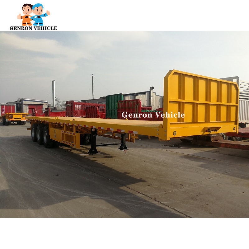 3 Axles Flatbed Cargo 20ft 40ft Container Trailer Mechanical / Air ...