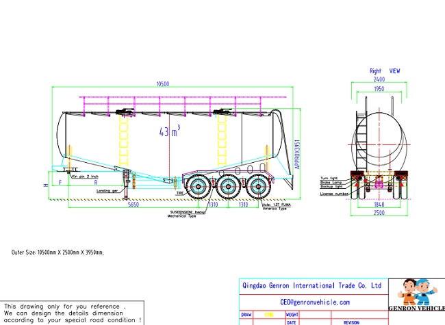 Cylindrical 4 Axle Flour 40ft 45m3 Dry Bulk Tanker Trailer