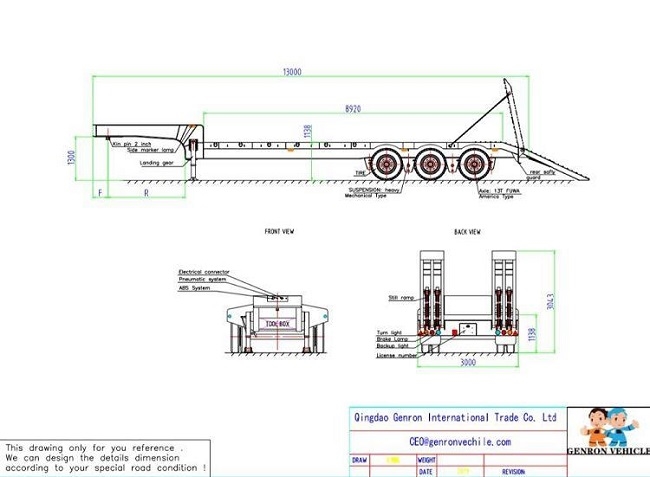 Mechanical Suspension 14 Meters 3 Axles Hydraulic Extendable Lowboy Trailer