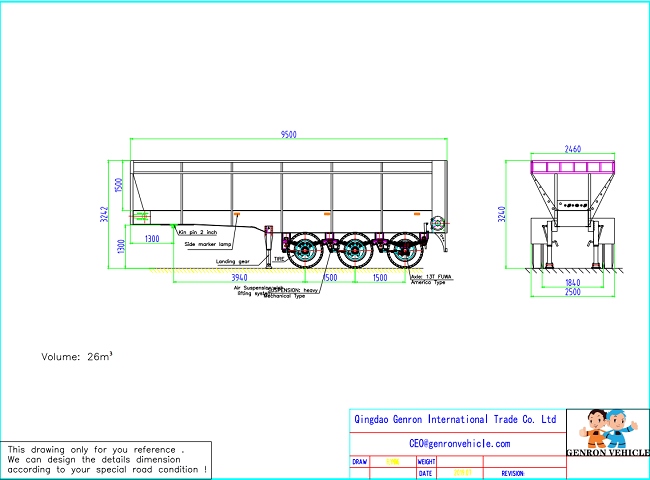 Leaf Spring Crawler Sandstone 35cbm Dump Semi Trailers