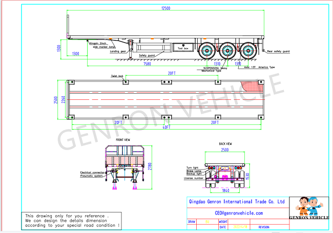 Durable Bulk Cargo Load Flatbed Semi Trailer For East Africa